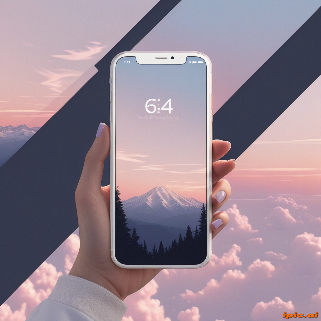 Serene Mountain Landscape on Phone Screen with Soft Pastel Sky