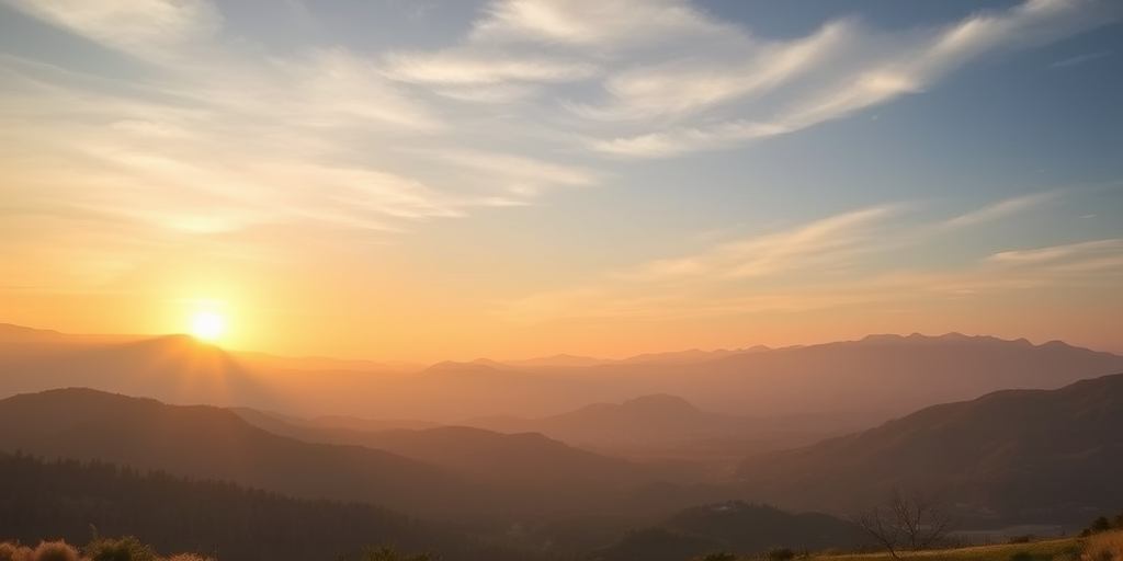 Create a high-resolution image of a serene landscape with mountains in ...