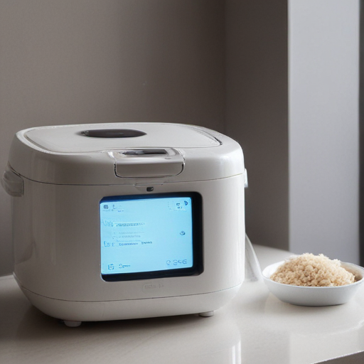 futuristic rice cooker with ipad in the front