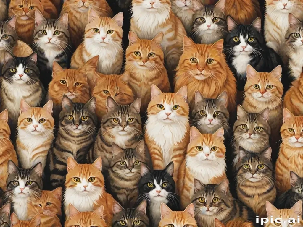 A Colorful Gathering of Cats: A Diverse Feline Family Portrait