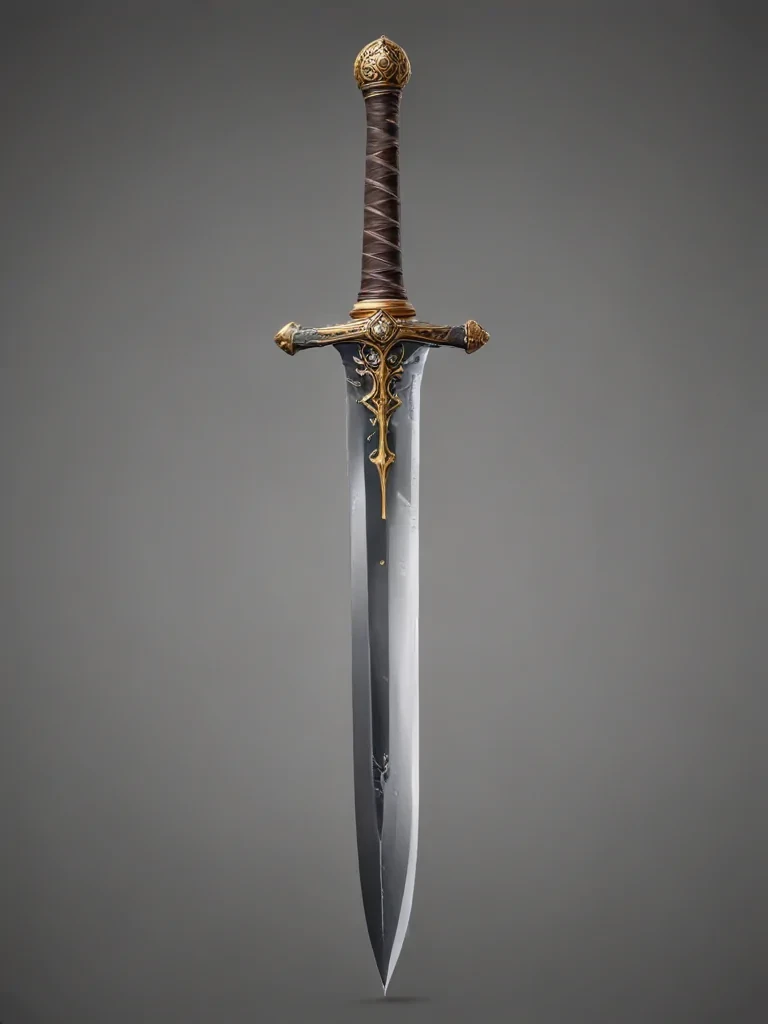 Intricately Designed Sword with Ornate Handle and Gleaming Blade