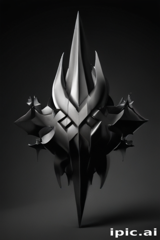 Intricate Black Sculpture with Sharp Edges and Geometric Design Elements