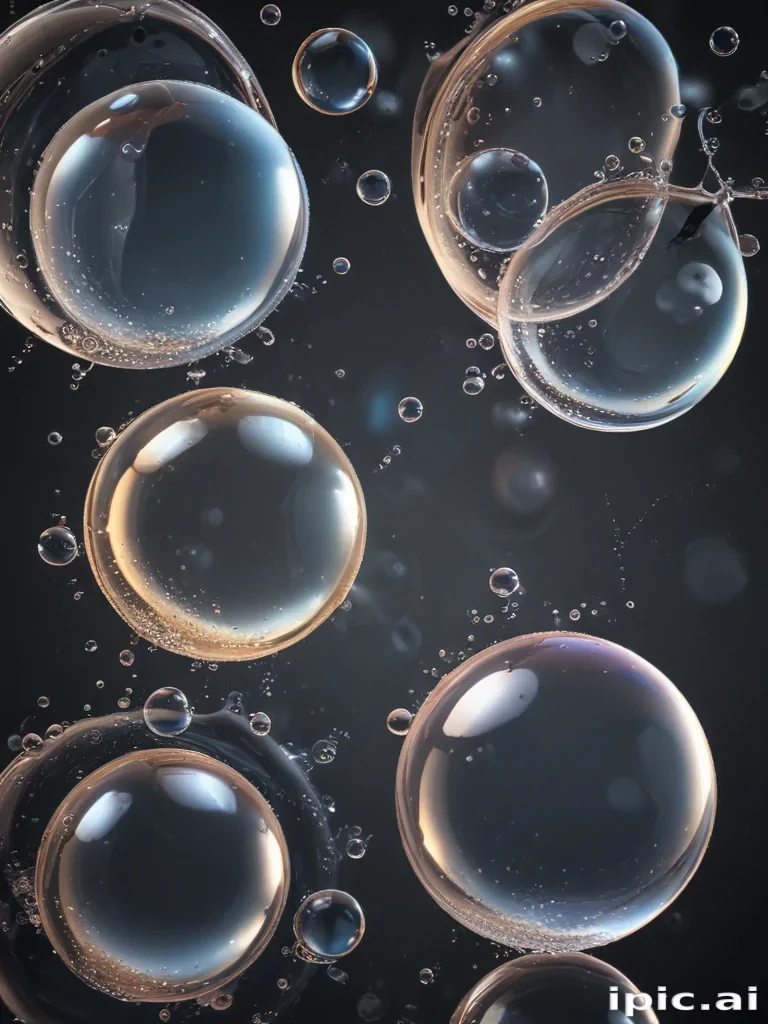A Fascinating Collection of Transparent Bubbles Floating in a Dark Space