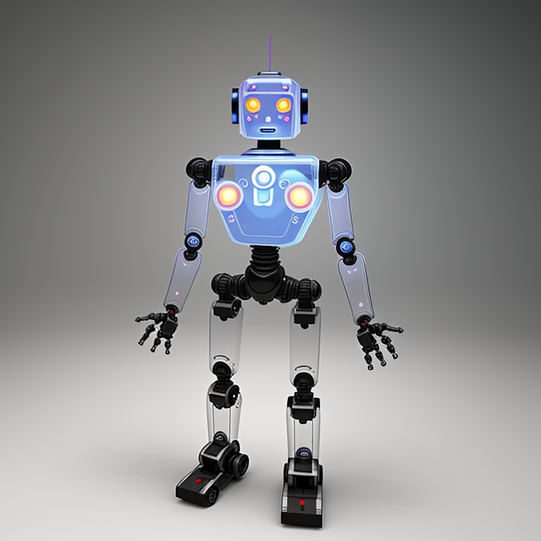 A Friendly, Futuristic Robot with Colorful Features and Expressive Design.