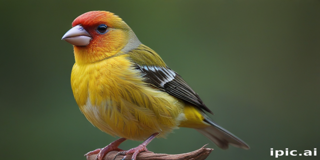 A Colorful Yellow Bird with a Bright Red Head Perched on a Branch.