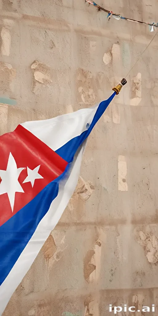 Cuban Flag Fluttering Against a Textured Wall in Bright Daylight
