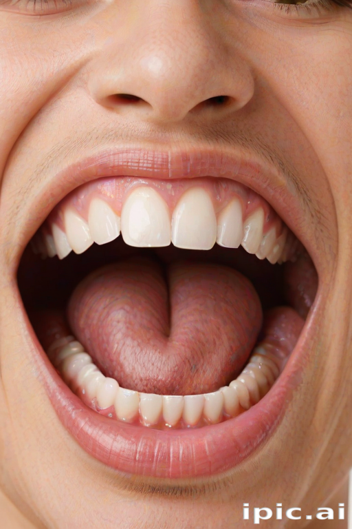 A Close-Up of an Open Mouth Showcasing Healthy Teeth and Tongue