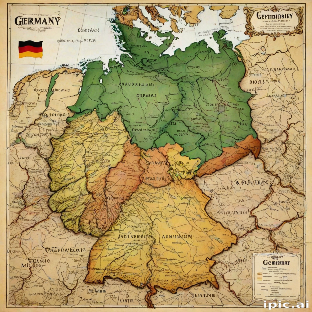 Historical Map of Germany Highlighting Regions and Their Distinct Borders