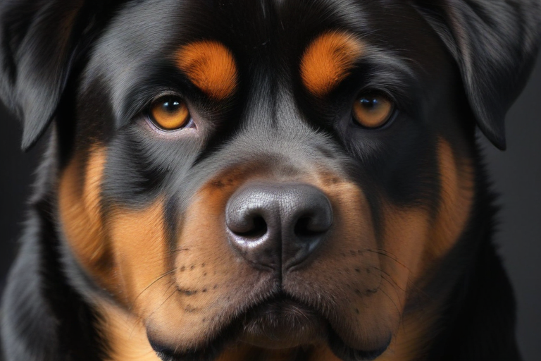 Close-Up Portrait of a Rottweiler with Striking Features and Expression