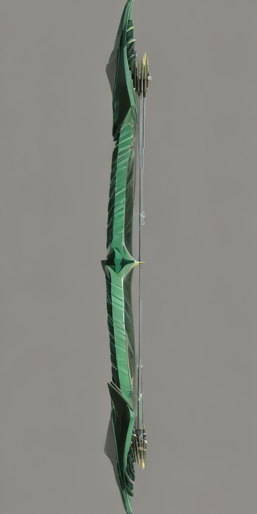 Intricately Designed Bow with Sleek Green Accents and Silver Arrows