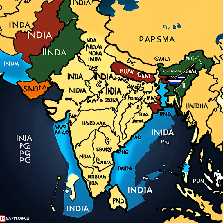 Colorful Political Map Highlighting India's Borders and Neighboring ...