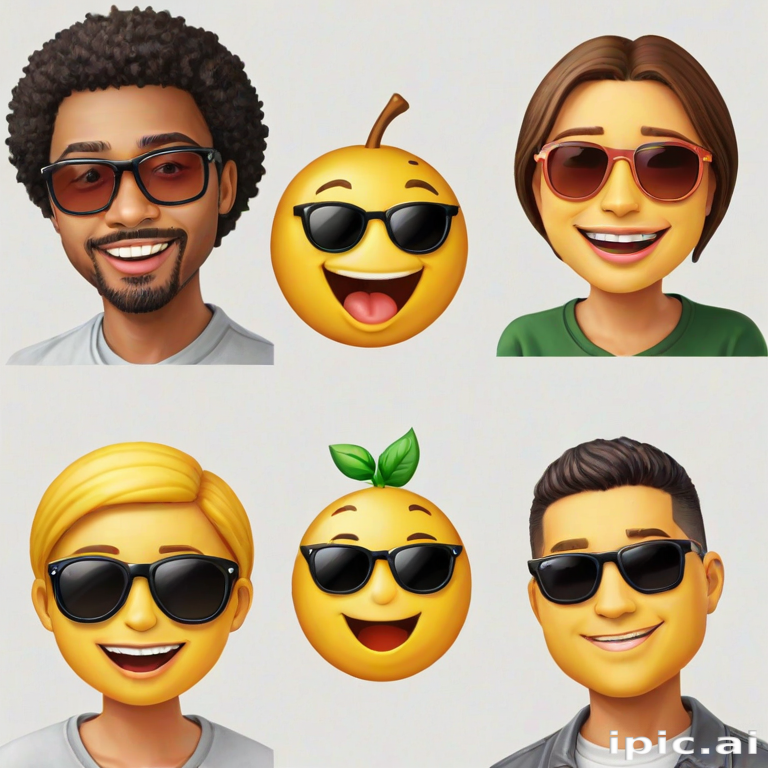 Cheerful Group of Friends and Emojis Enjoying a Sunny Day Together