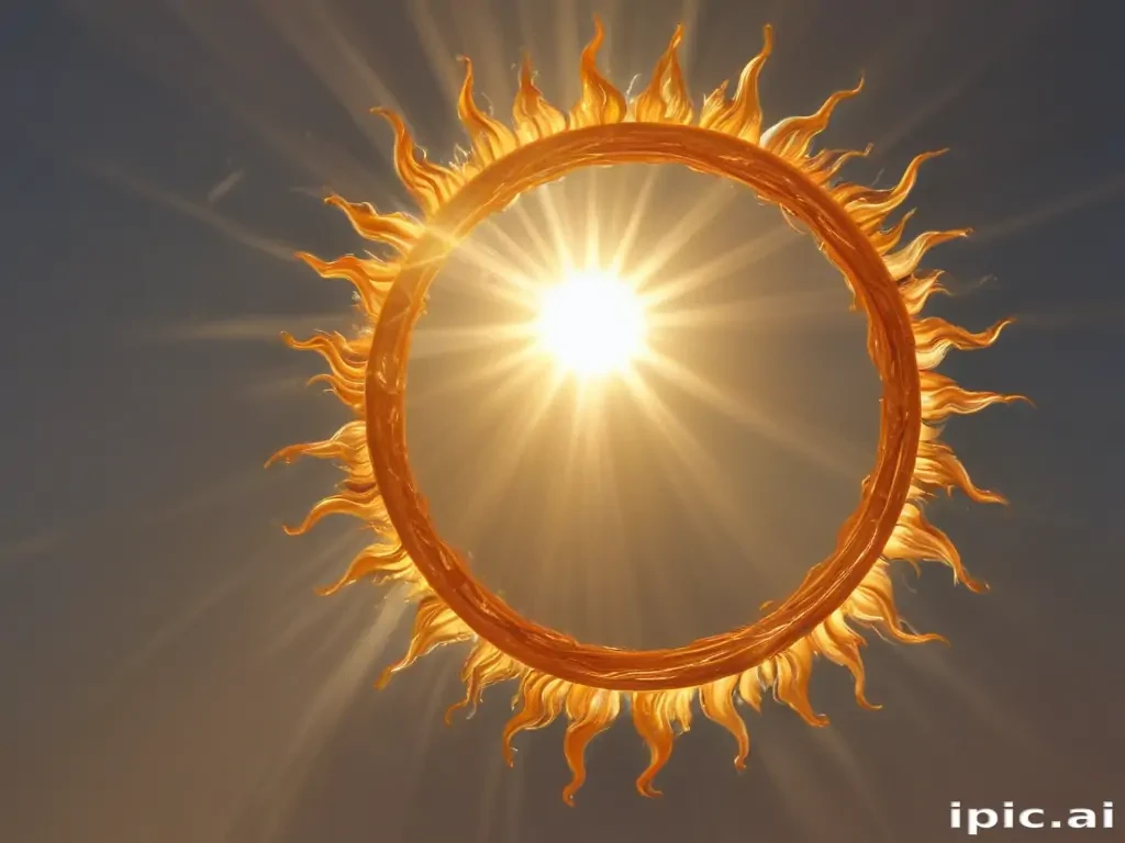 Radiant Golden Sun Surrounded by Fiery Flames Against a Clear Sky