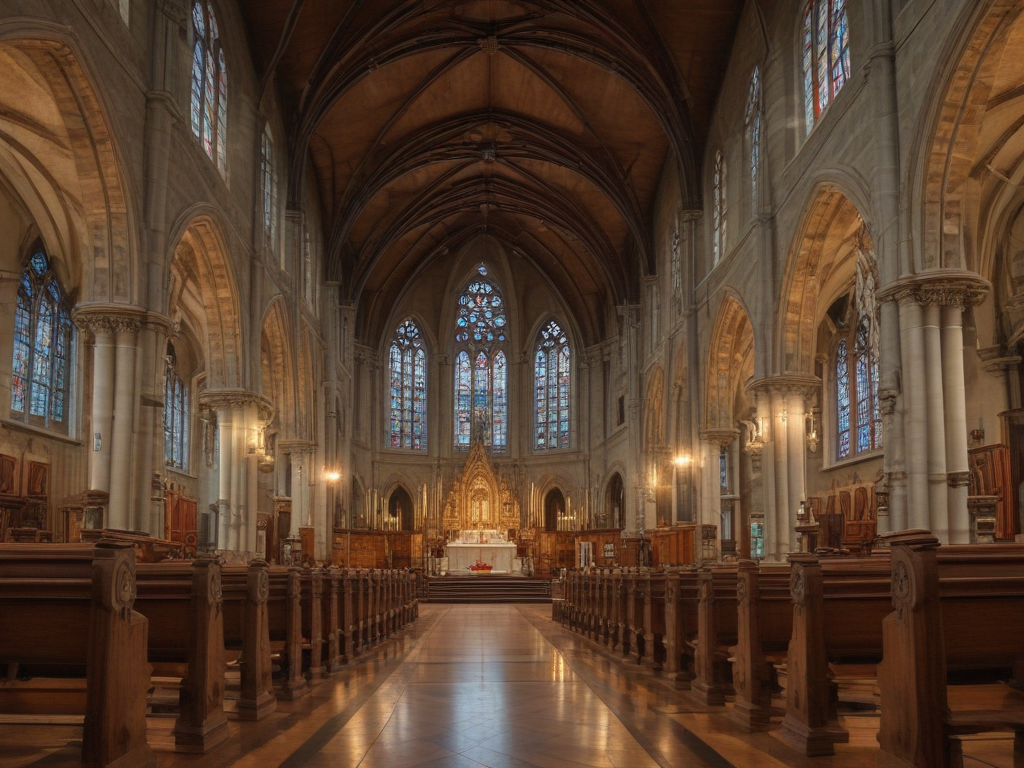 Interior of a Grand Cathedral with Stunning Stained Glass Windows and ...