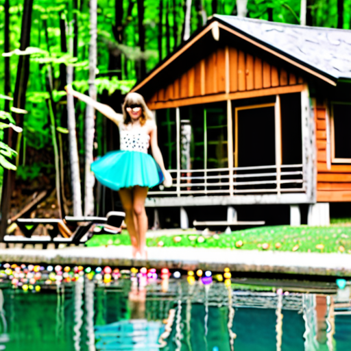 taylor swift throwing pennies in a pool in the woods and has the ...