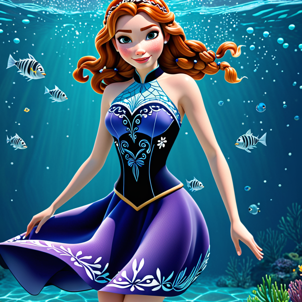 princess Anna swimming from the realistic cartoon underwater swimming ...