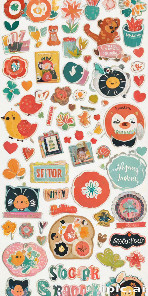 Colorful Collection of Whimsical Stickers Featuring Flowers, Animals ...