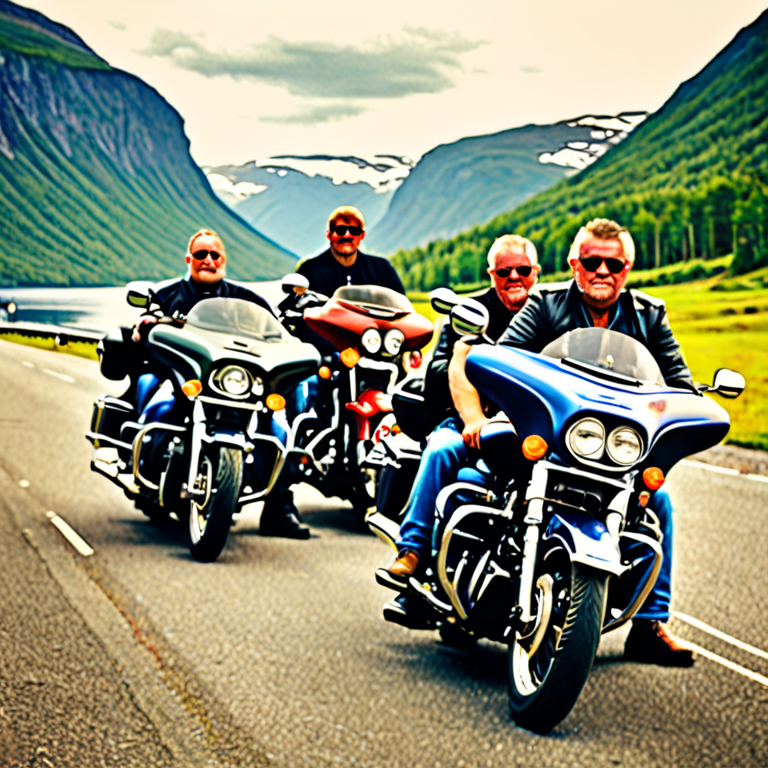 Motorcycle club members on motorcycles on tour in Norway, photo