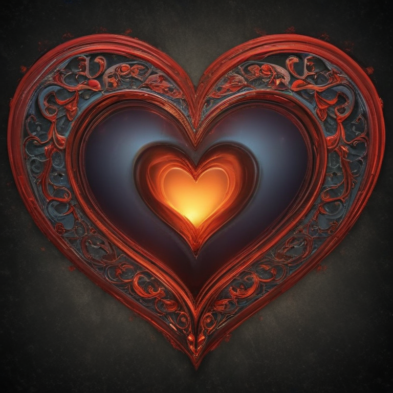 Intricate Heart Design with Fiery Core Surrounded by Ornate Patterns