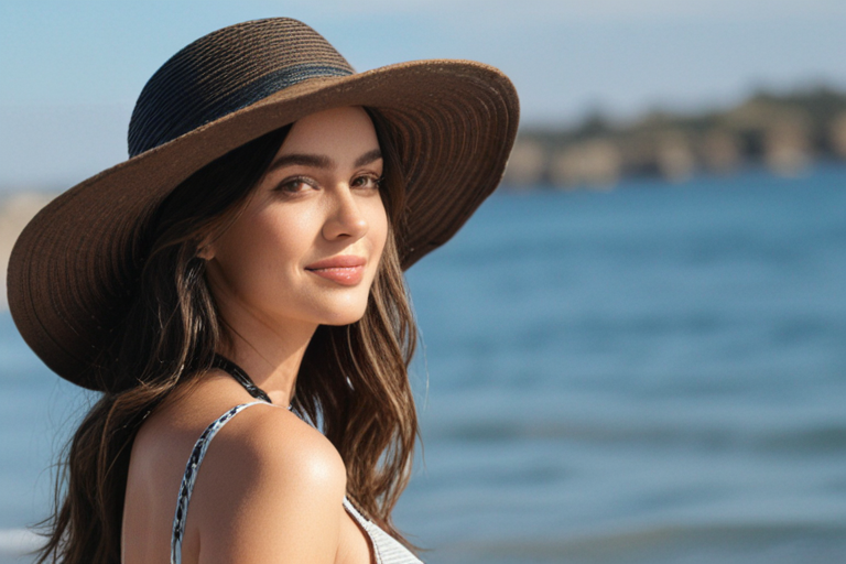 Maura Higgins beach hat