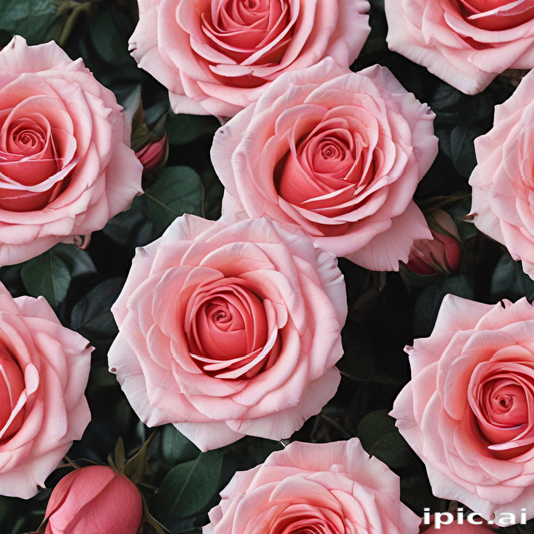 Beautiful Arrangement of Soft Pink Roses in Full Bloom Against Green Leaves