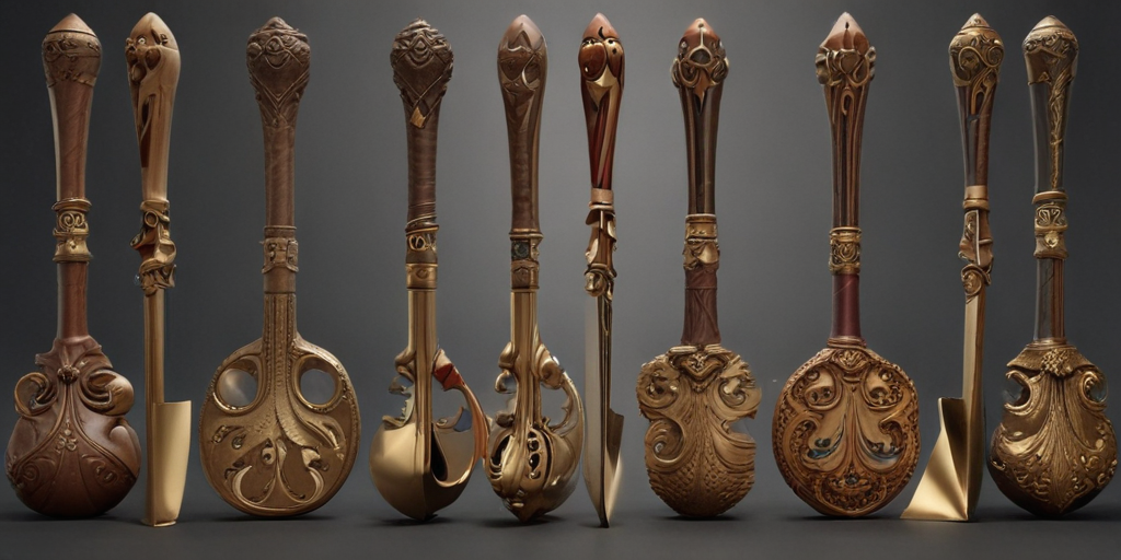 Exquisite Collection of Ornate Wooden Spoons with Intricate Gold Detailing