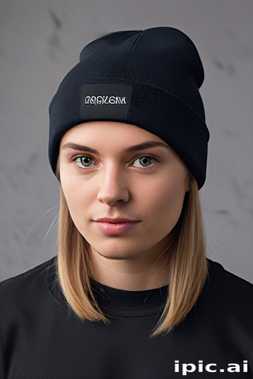 Portrait of a Young Woman Wearing a Black Beanie and Serious Expression