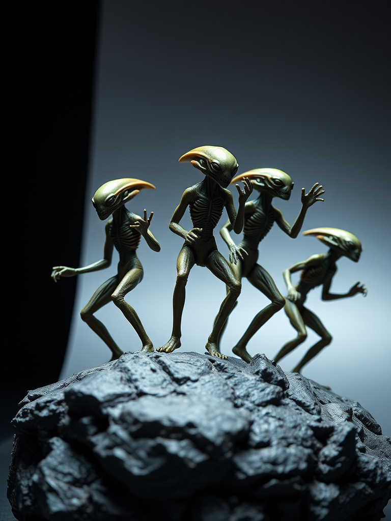 Create a high-resolution, detailed image of five alien figures in ...