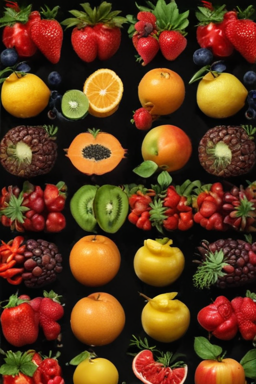 A Colorful Arrangement of Fresh Fruits Displayed on a Dark Background.