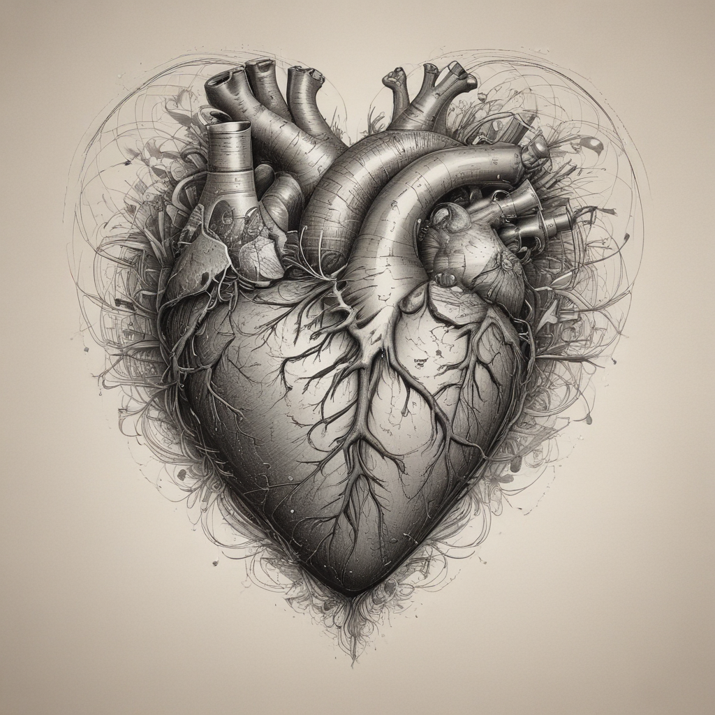 Intricate Artistic Representation of a Heart with Detailed Vascular Elements