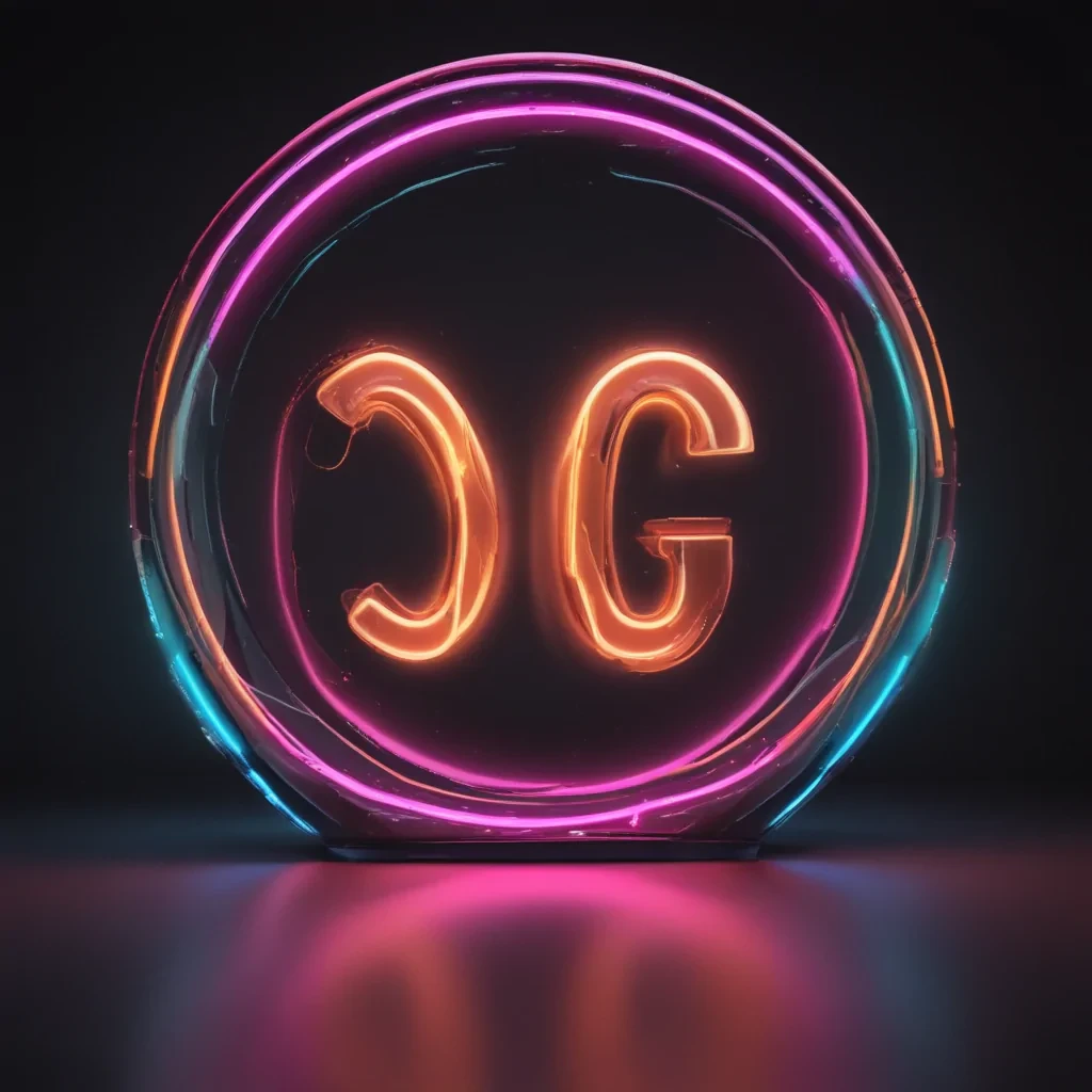 Vibrant Neon Logo Design Featuring Stylized Letters in Circular Frame