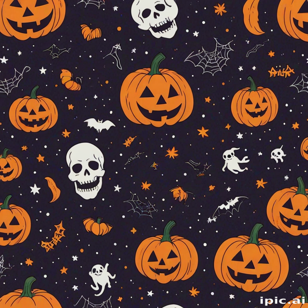 Festive Halloween Pattern Featuring Pumpkins, Skulls, Bats, and Spooky ...