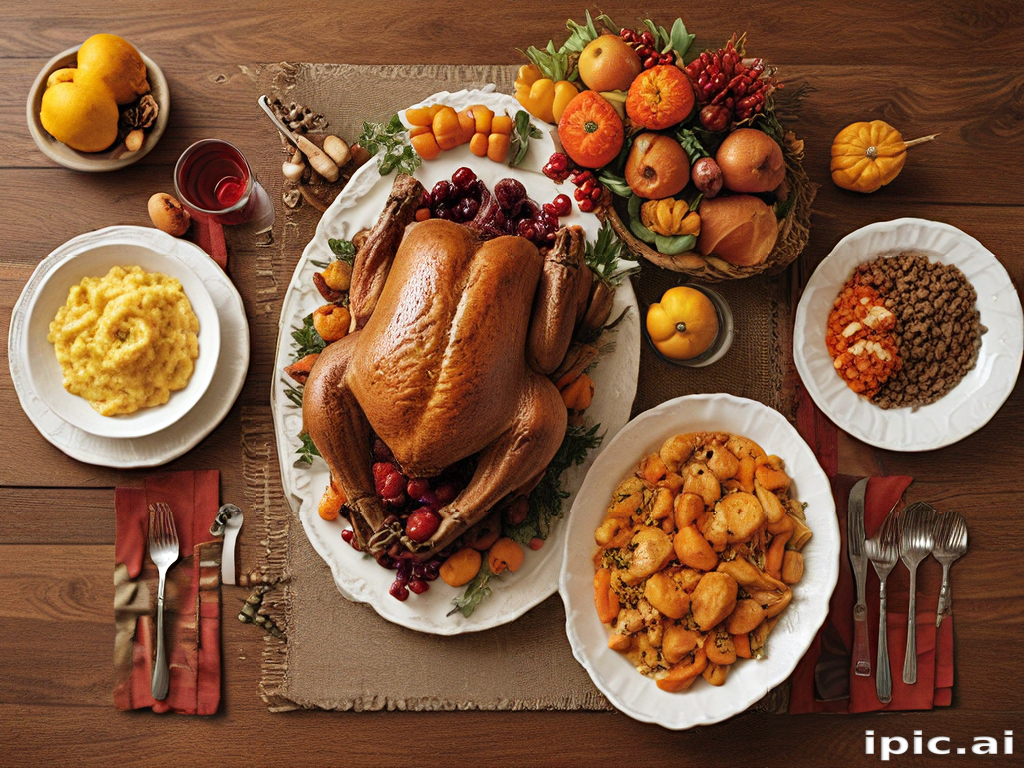 Festive Thanksgiving Feast Featuring Roasted Turkey and Seasonal Side ...