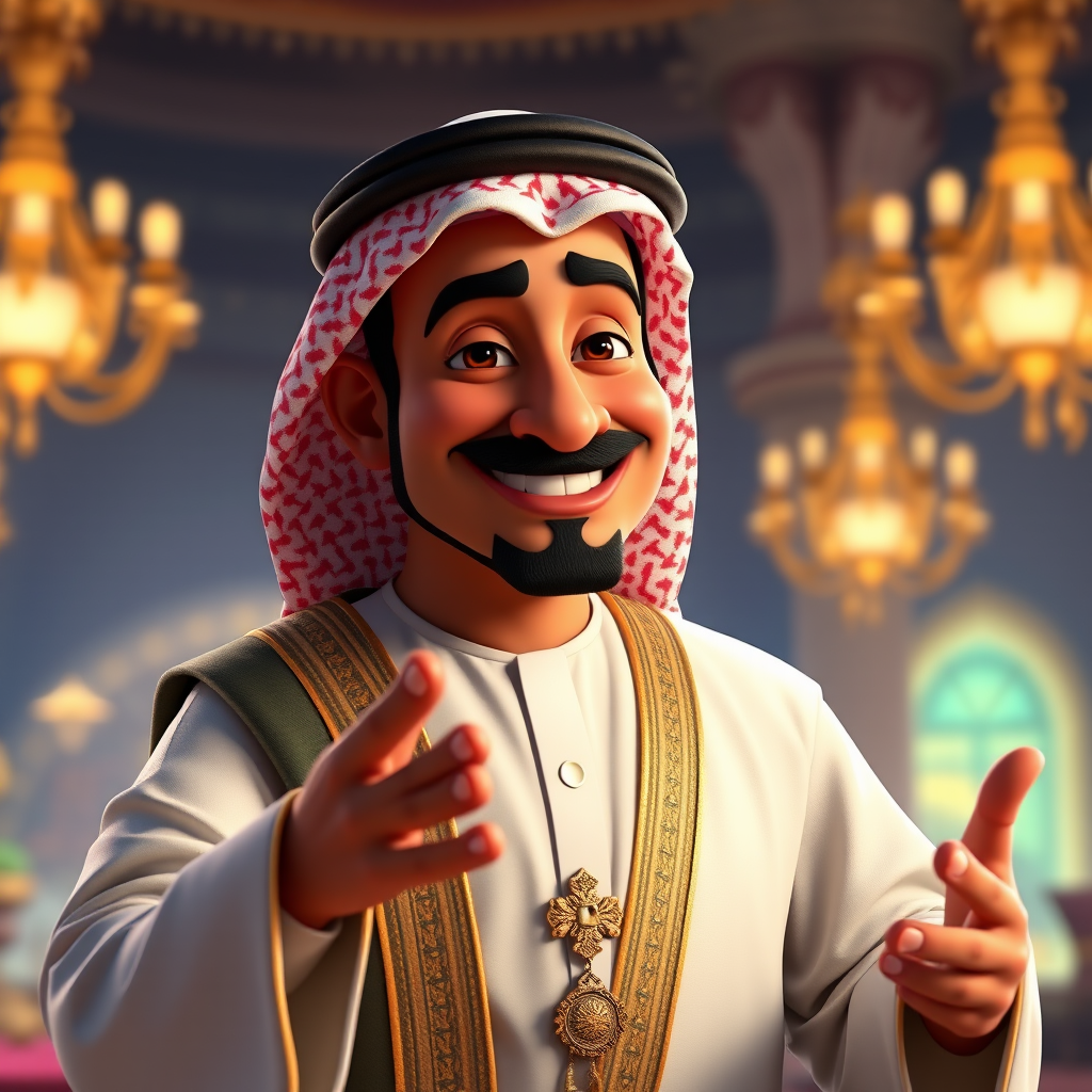 A Joyful Animated Character Dressed in Traditional Arabian Attire ...