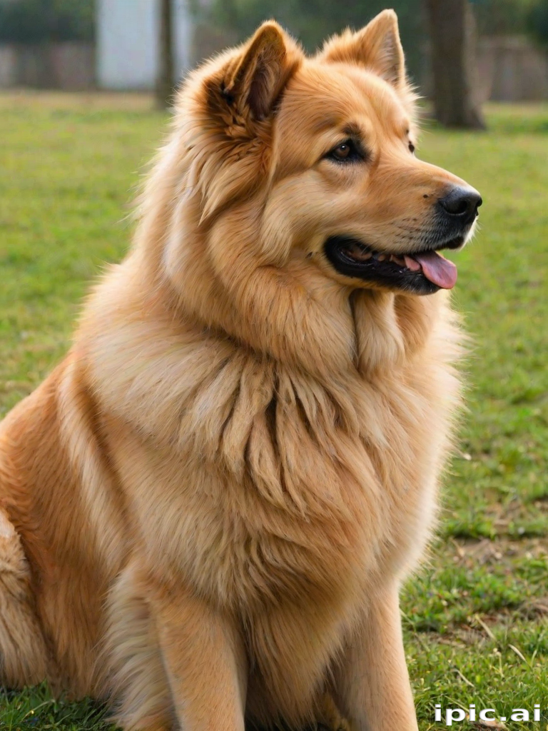 A Beautiful Golden Dog Sitting Gracefully in a Lush Green Park.