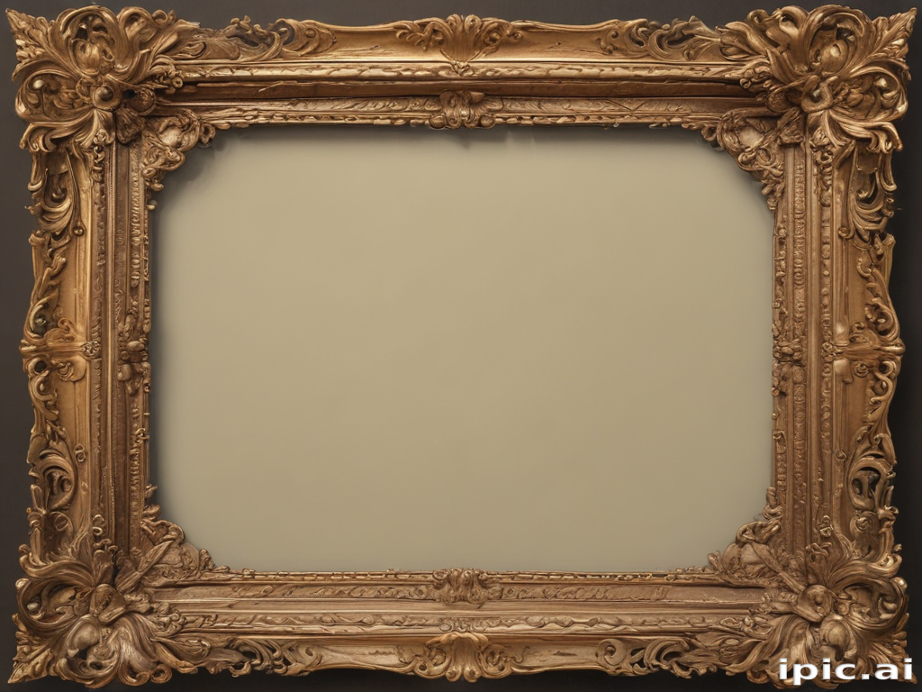 Ornate Gold Picture Frame with Intricate Details and Empty Center Space