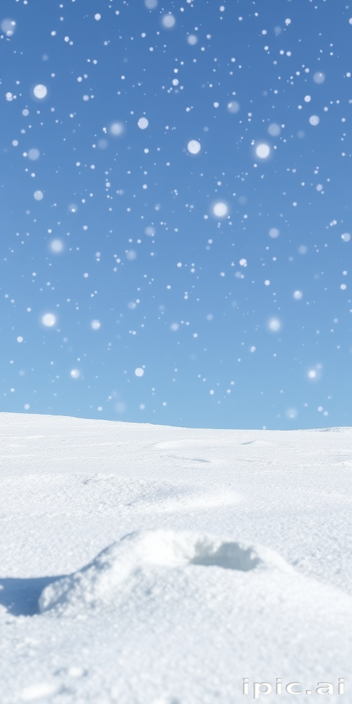 Serene Winter Landscape with Gentle Snowfall Against a Clear Blue Sky