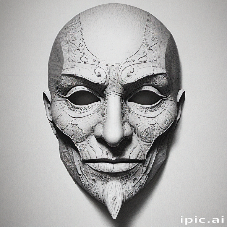 Intricate Sculptural Mask with Detailed Patterns and Expressive Facial ...