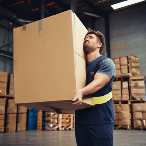 A warehouse worker lifting a box