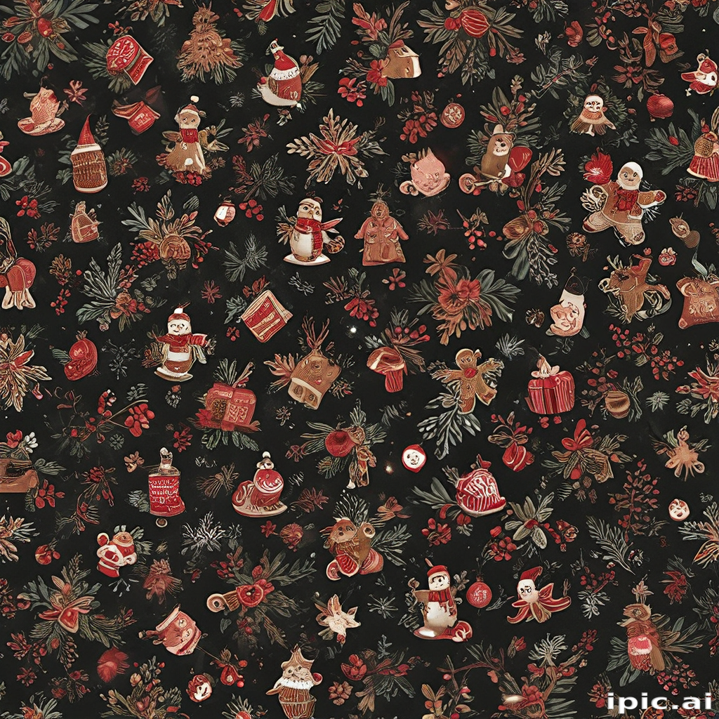 Whimsical Christmas Pattern Featuring Festive Characters and Holiday ...
