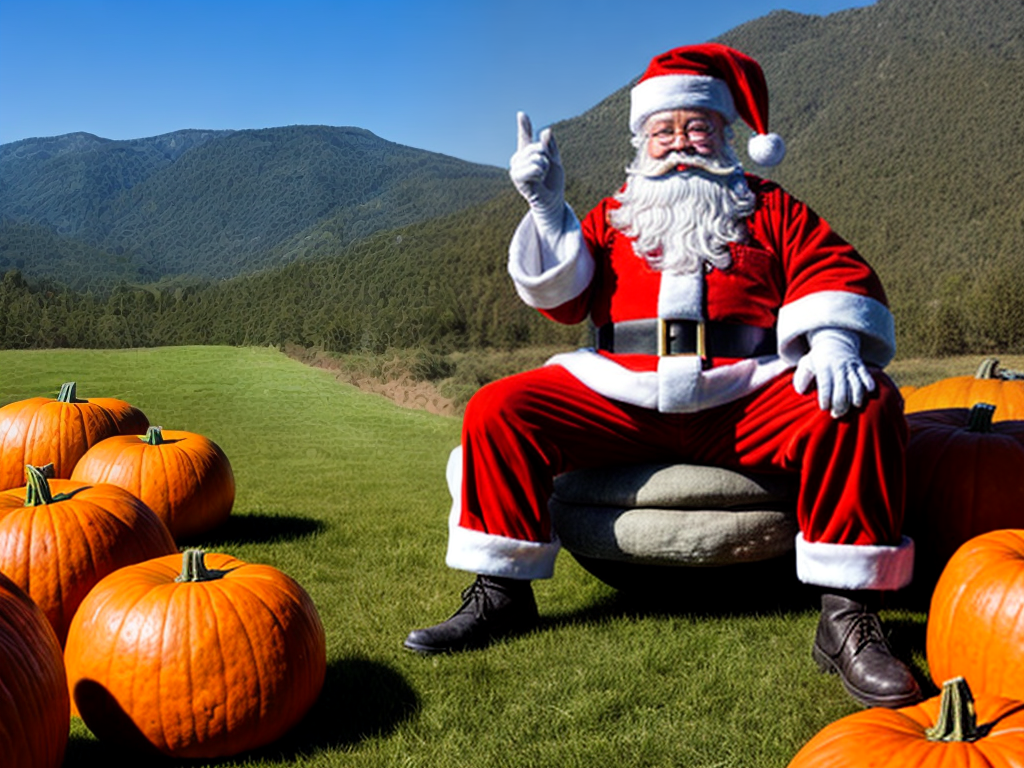 Santa sitting on top of giant pumpkin