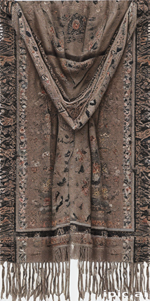 Intricately Designed Brown Textile Shawl with Decorative Patterns and ...