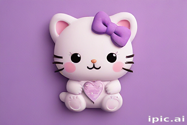 Adorable Purple Cat Character with a Bow and Heart on Wall