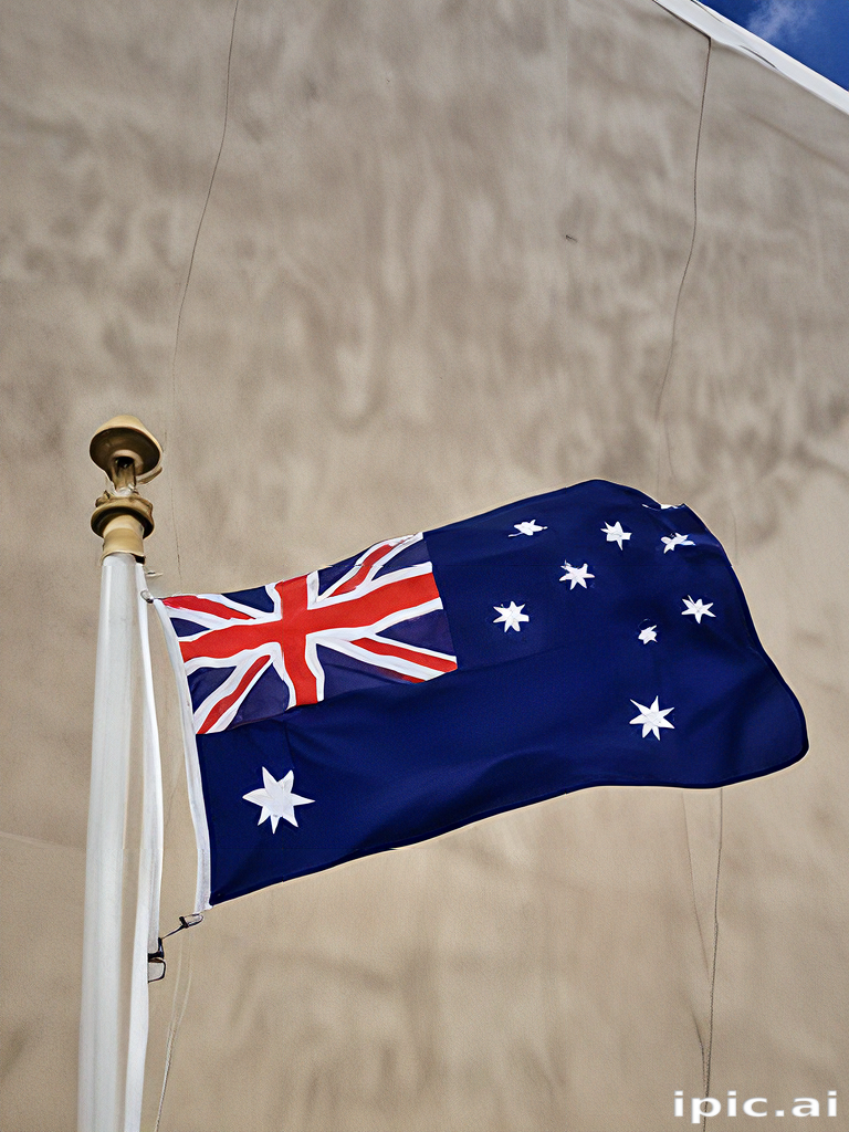 Australian National Flag Waving Proudly Against a Clear Blue Sky