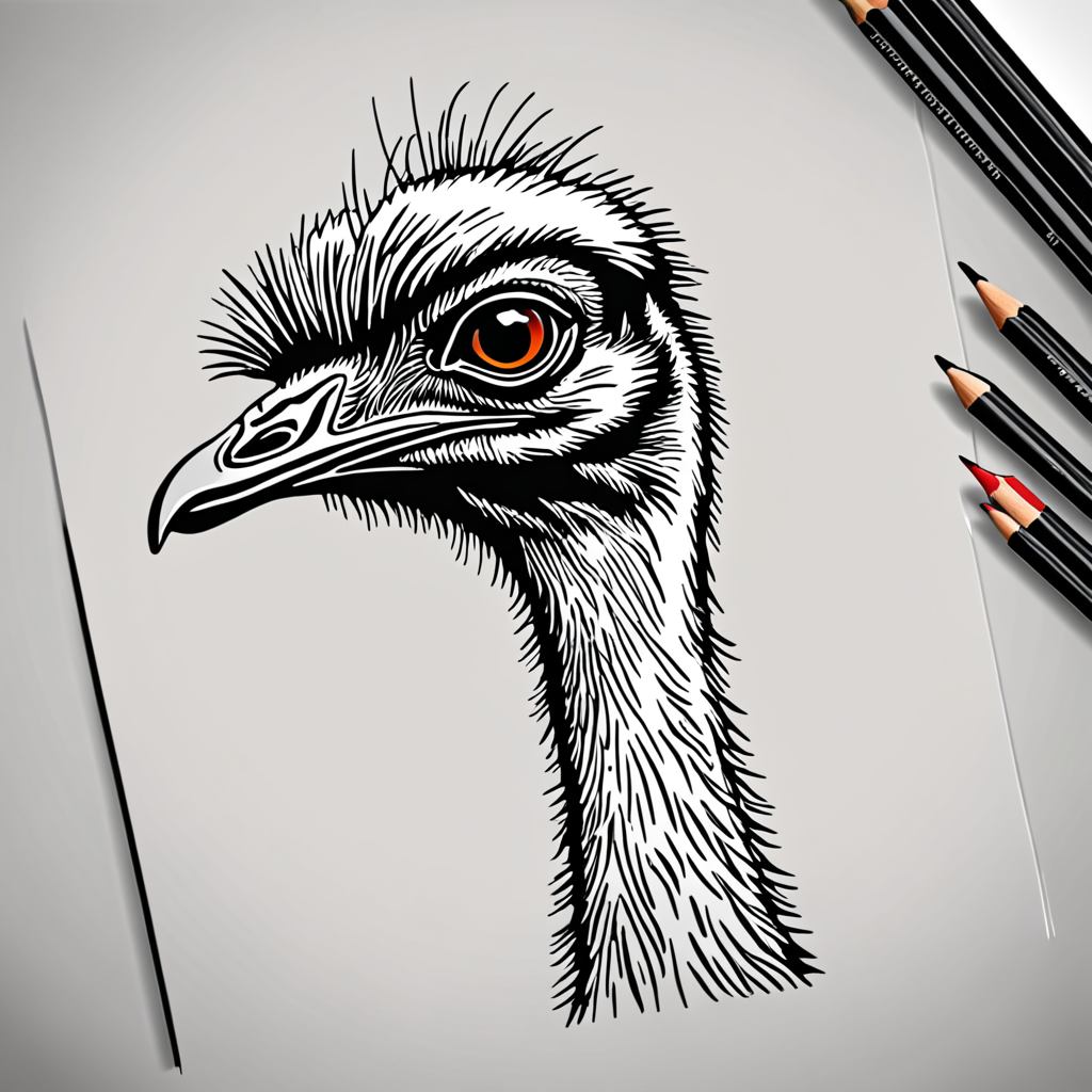 emu simple line art for coloring book.