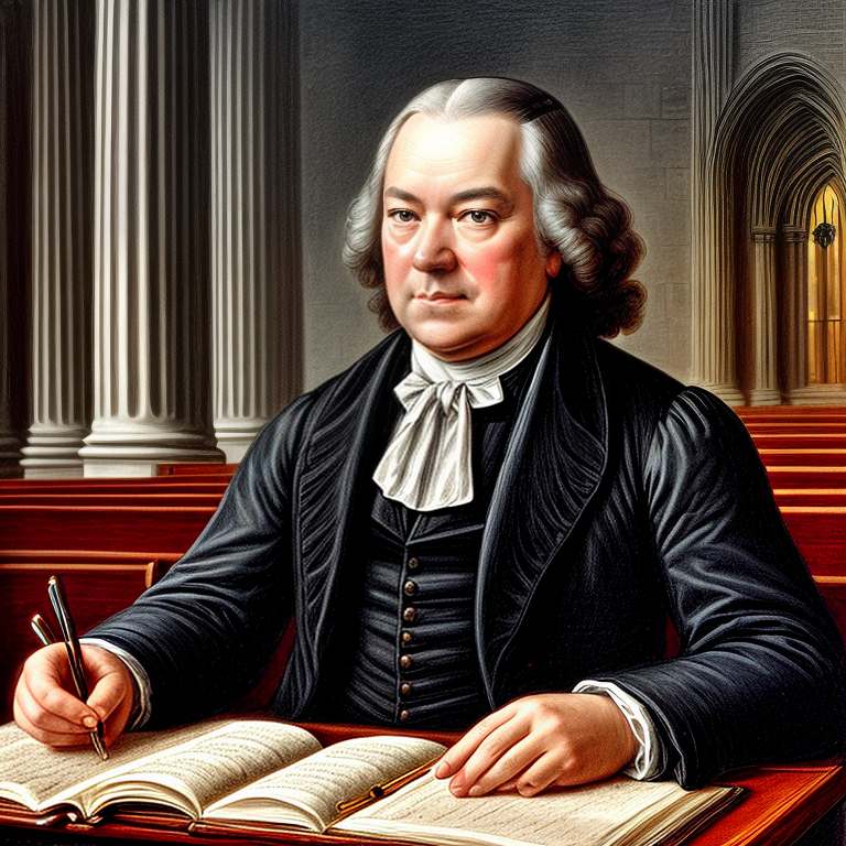 draw a close-up portrait of J. S. Bach playing Pipe Organ in the ...