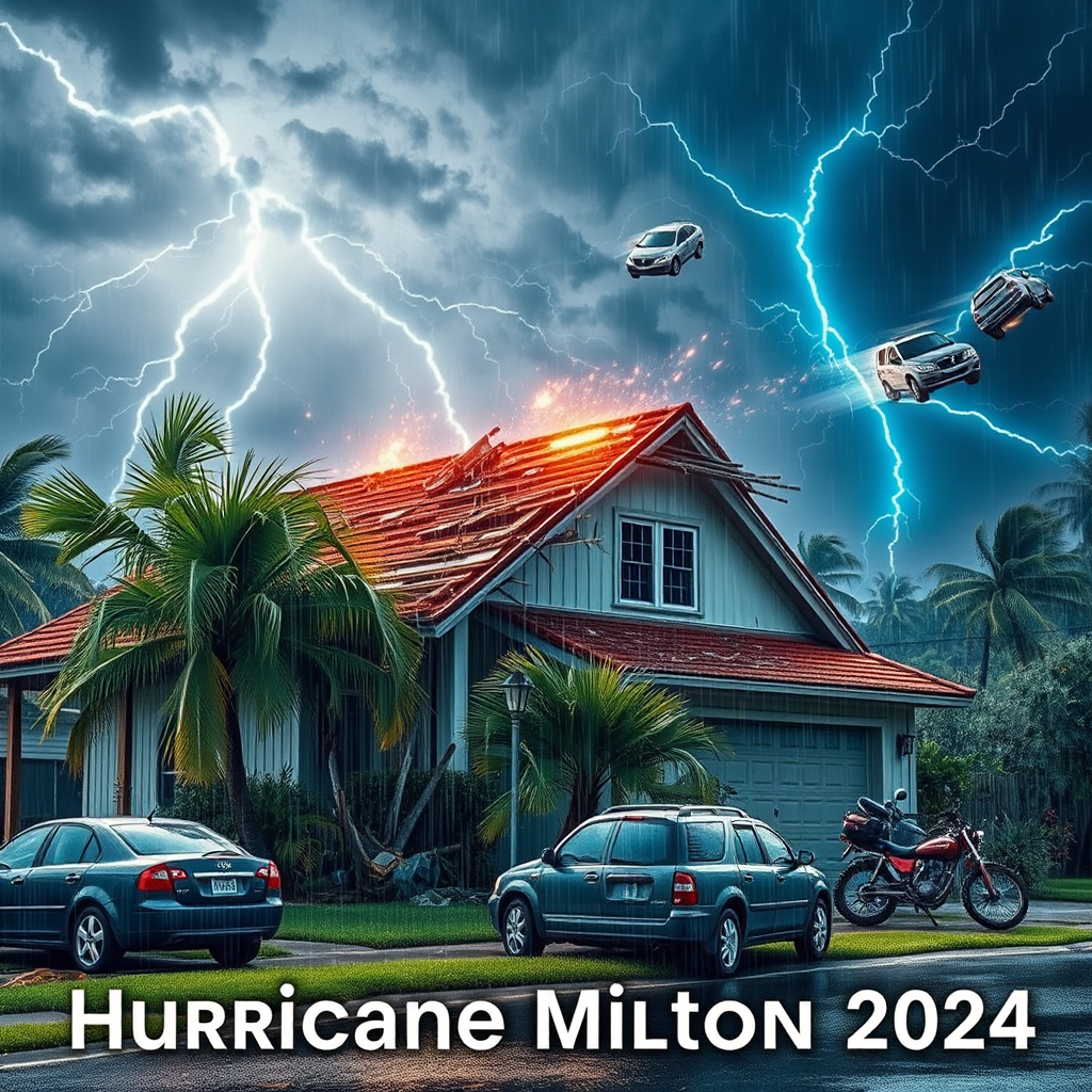 Hurricane Milton 2024: Intense Storm with Lightning and Flying Cars ...