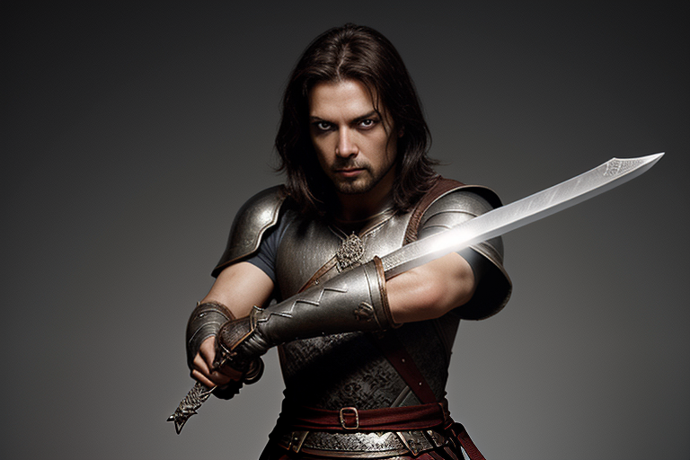A Brave Warrior Ready for Battle with Sword in Hand and Armor.