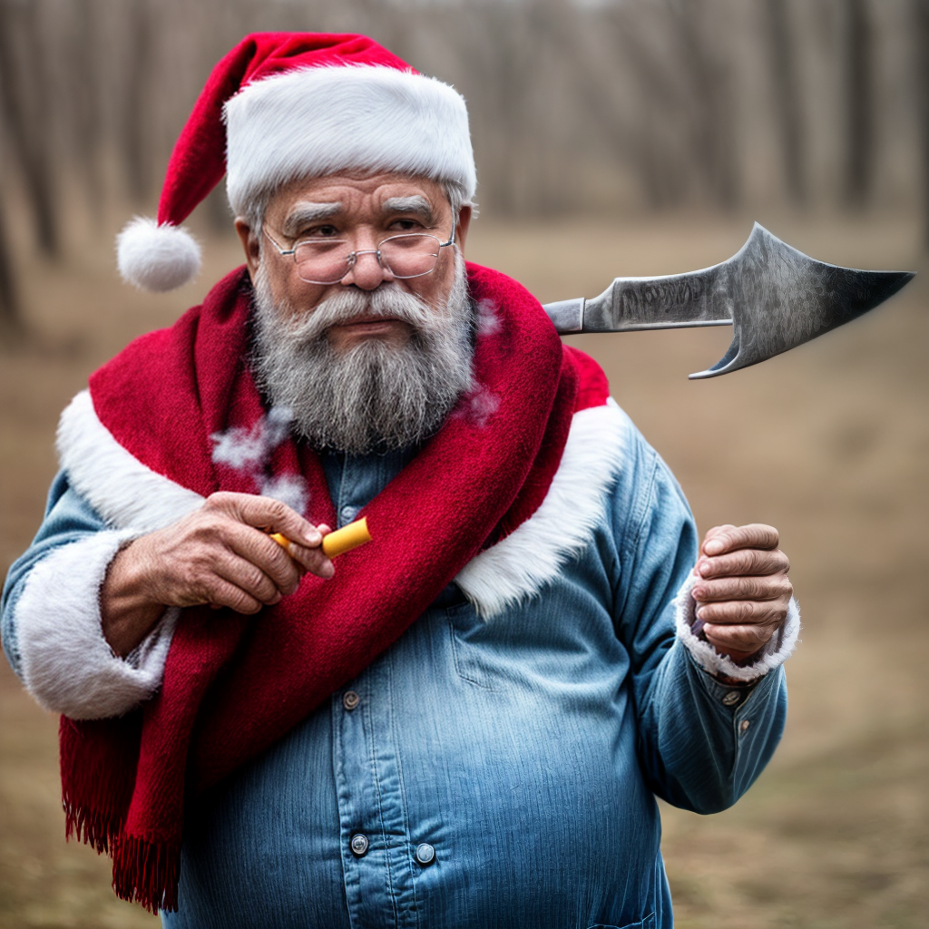 Santa axe murdering an innocent man while he is smoking