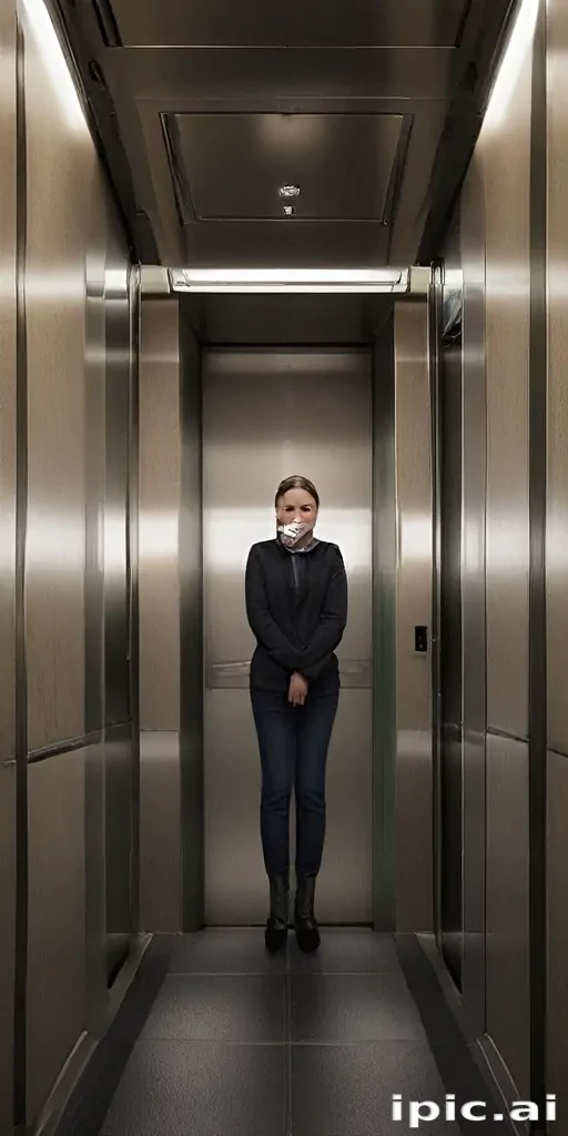 An Awkward Moment in an Elevator: A Woman Stands Alone Uncomfortably
